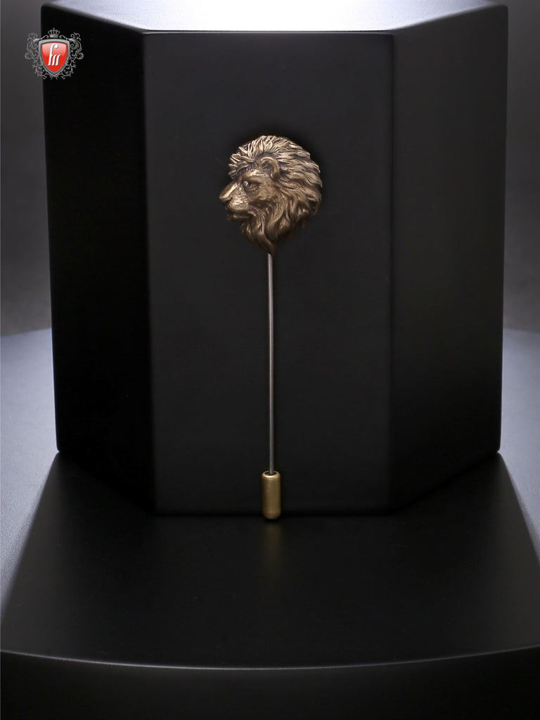 Majestic Lion Head Antique Gold Lapel Pin for Men– Fabmark-High Quality ...